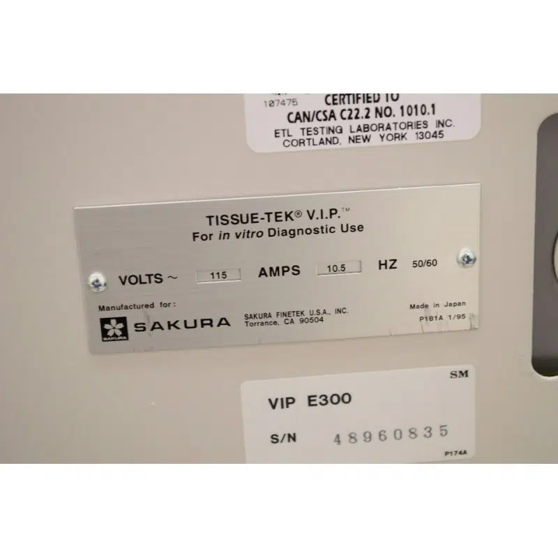 Sakura Tissue Tek VIP E300 Vacuum Tissue Processor - sonoransurplus.com